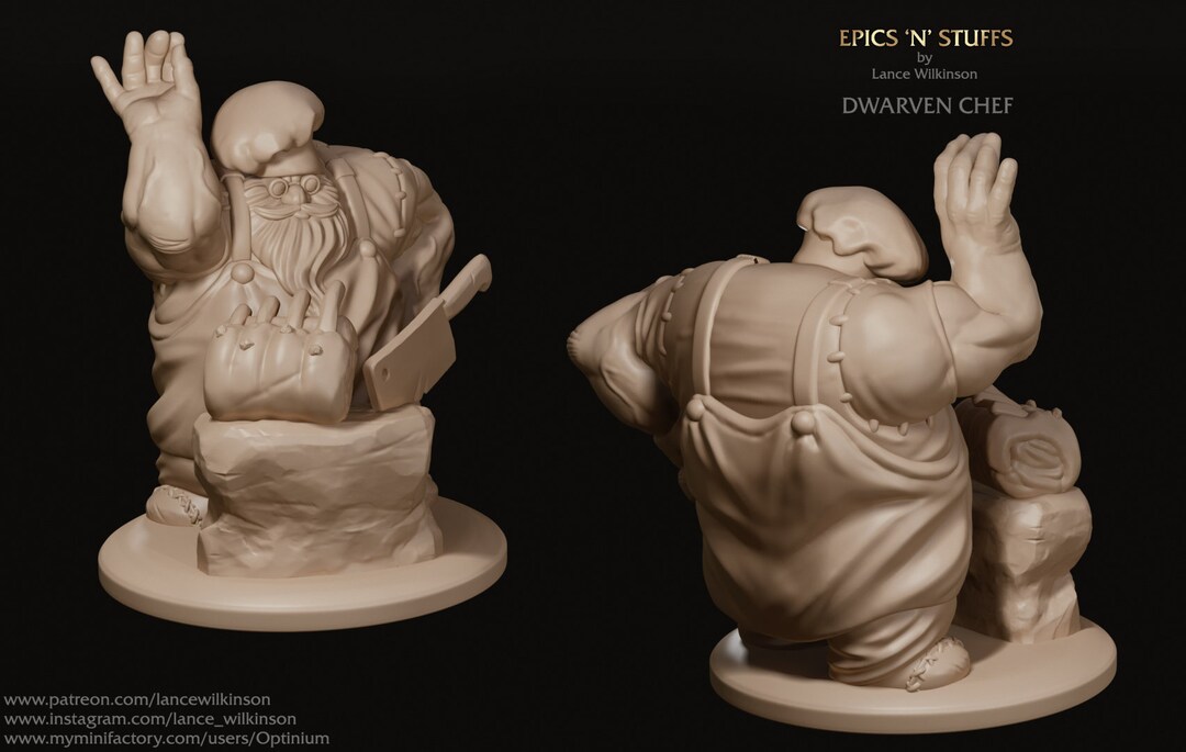 Dwarf Chef Cook | Premium 3D Printed Tabletop Miniatures 28mm 32mm to ...