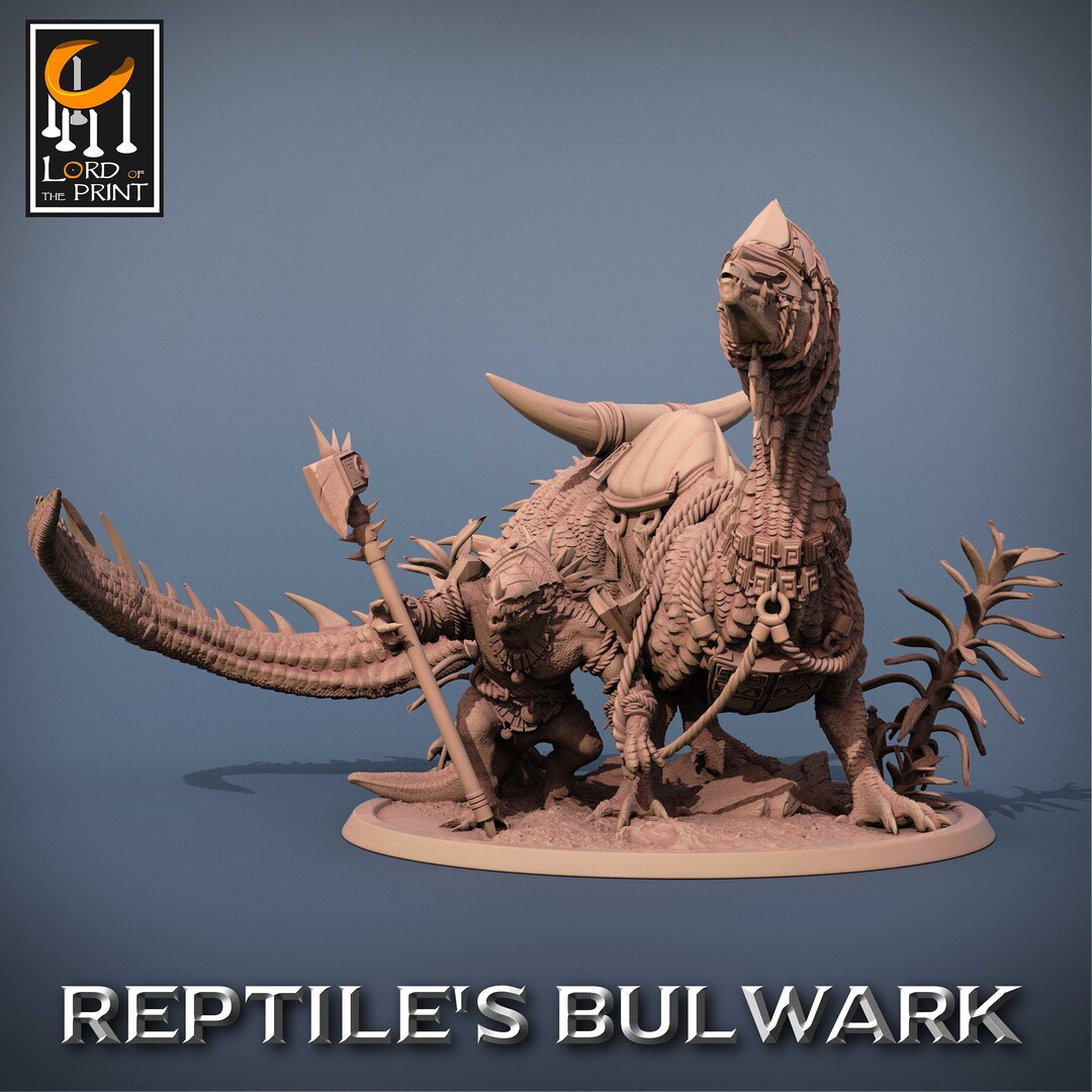 Lizardmen Lizardfolk Barbarian on Giant Lizard V9 Premium Dnd Miniature ...