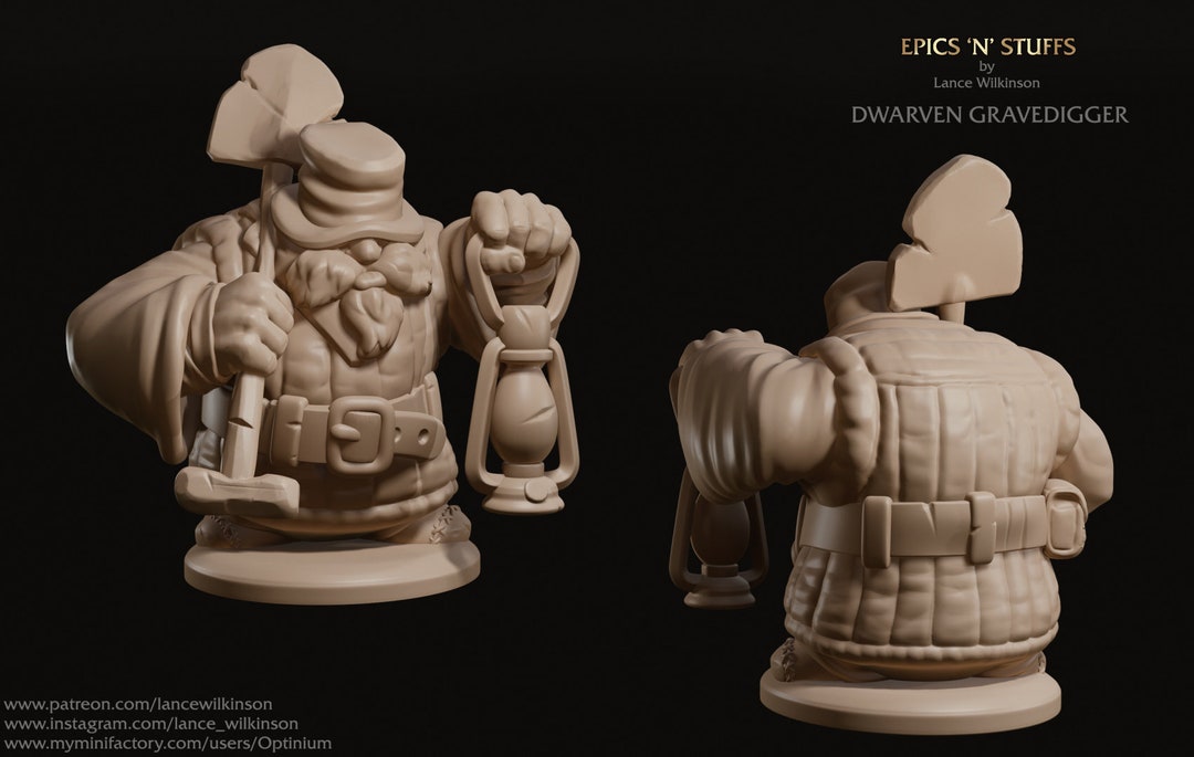 Dwarf Grave Digger Premium 3D Printed Tabletop Miniatures 28mm 32mm to ...