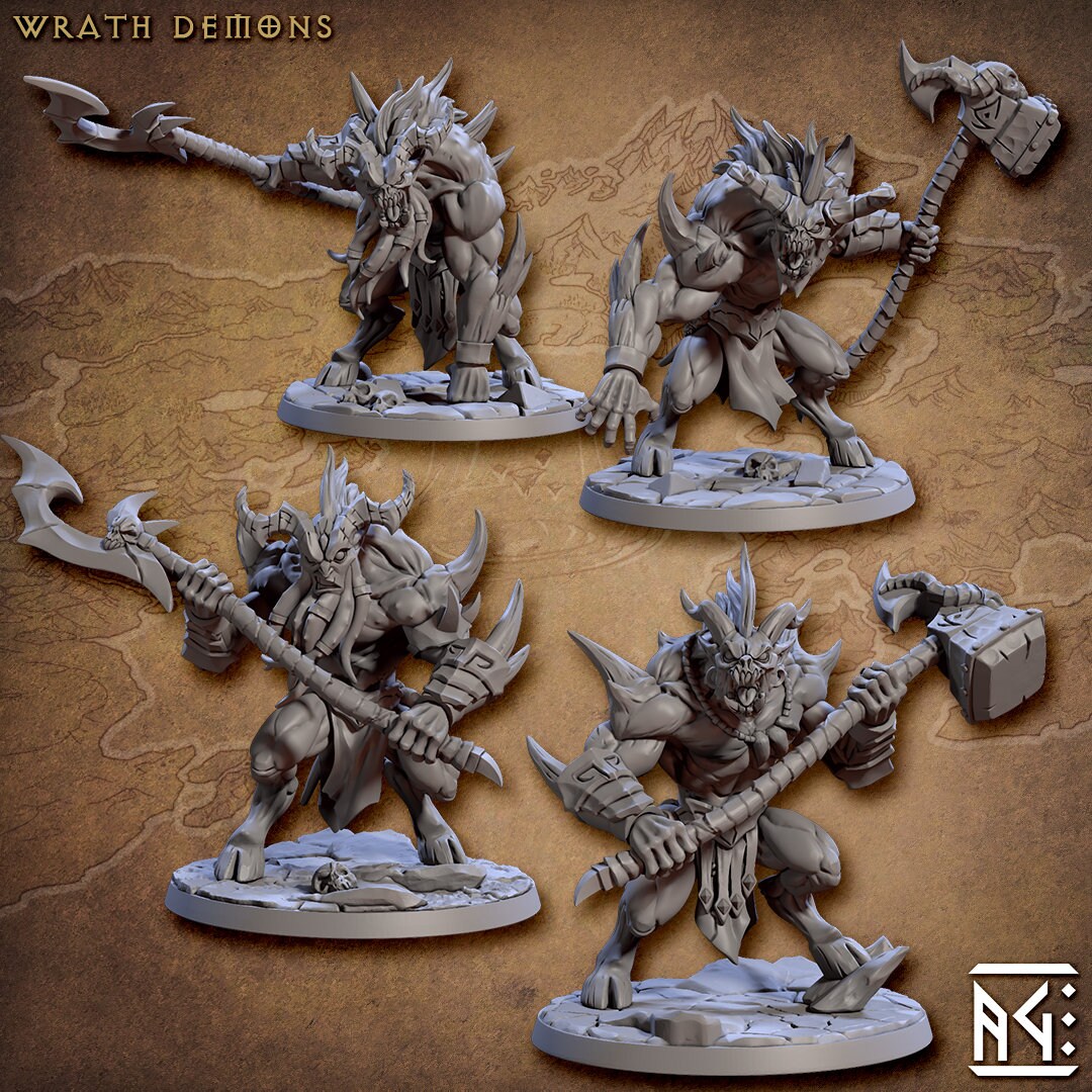 4x Demon Fighters Pack Dnd Miniatures Compatible With 28mm 32mm Fantasy ...