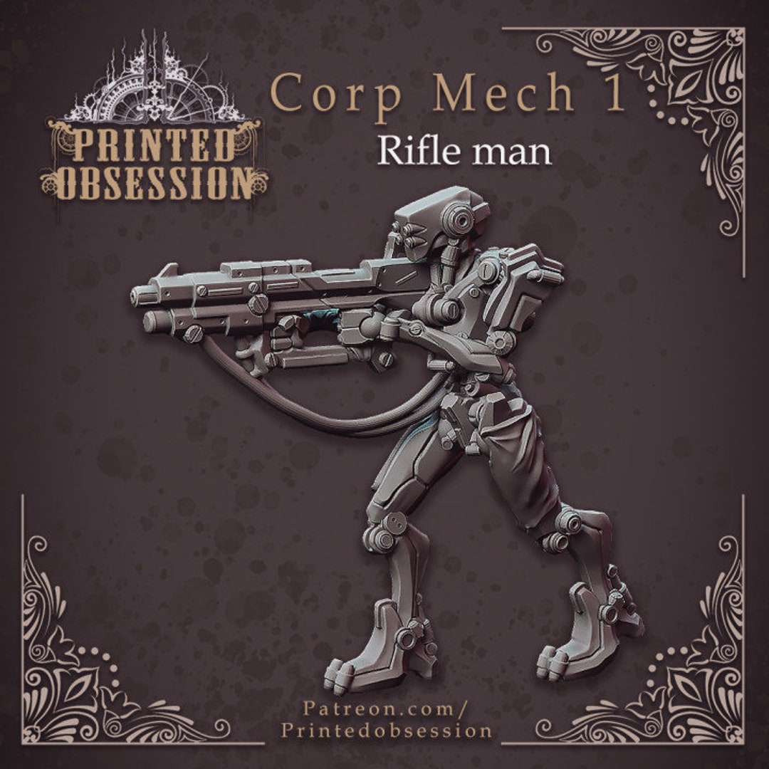 Mecha Rifle Man | Premium 3D Printed Fantasy Tabletop Miniatures 28mm ...