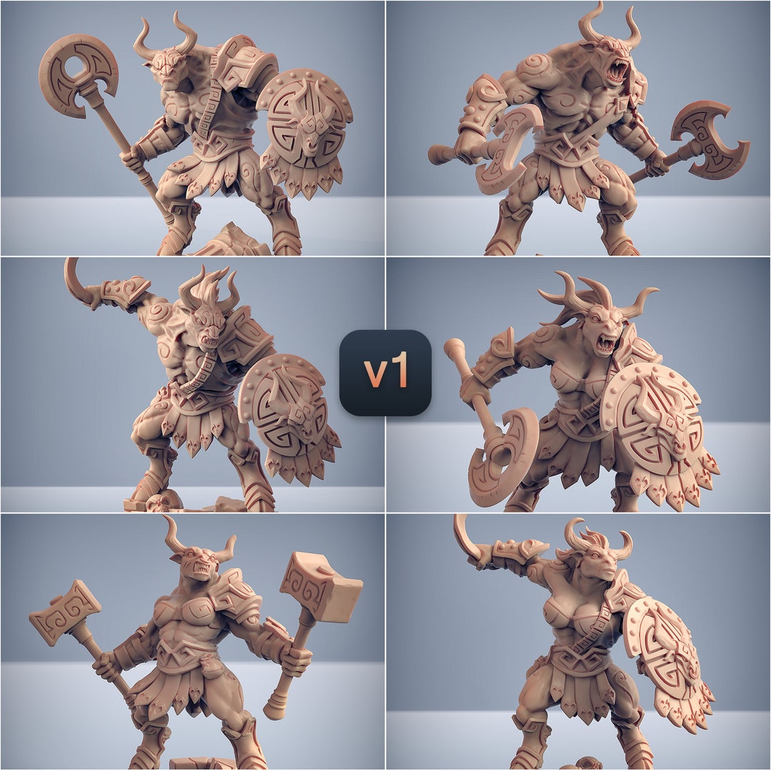 6x Minotaur Barbarian Pack V1 Premium Dnd Miniature Mini | 28mm 32mm up ...