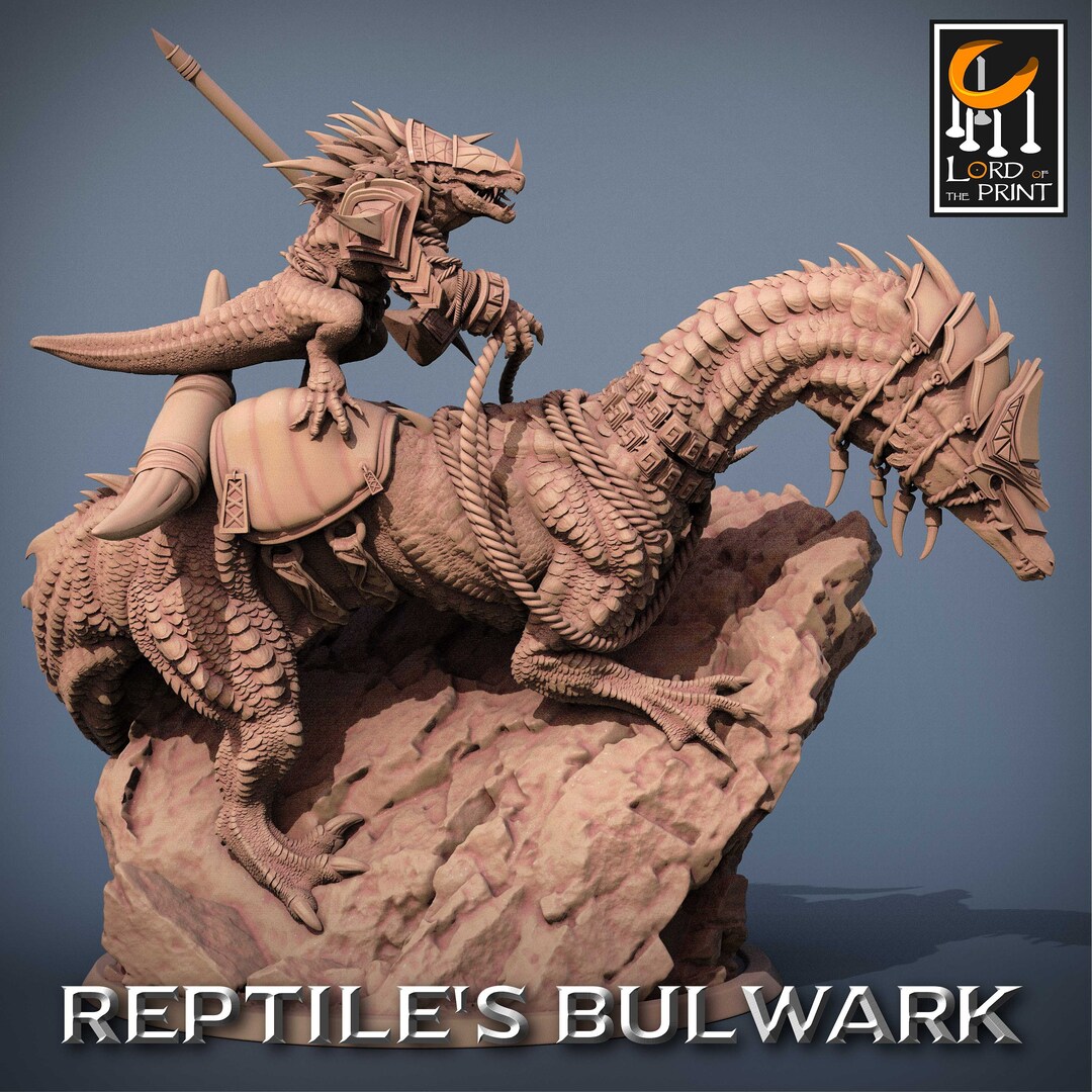 Lizardmen Lizardfolk Barbarian on Giant Lizard V3 Premium Dnd Miniature ...