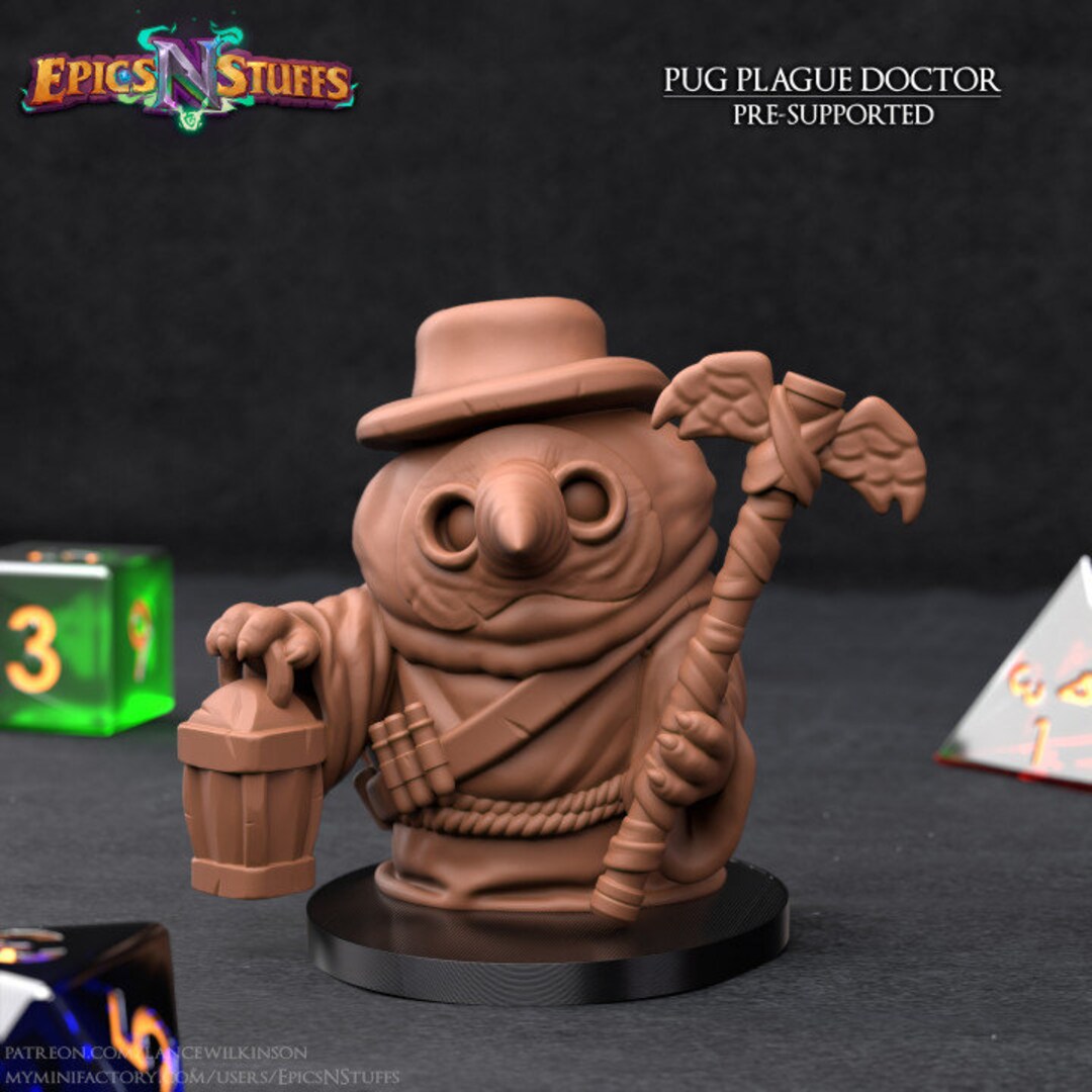 Pug Plague Doctor Premium Dnd Miniature Mini Sanded & Primed Resin 3D ...