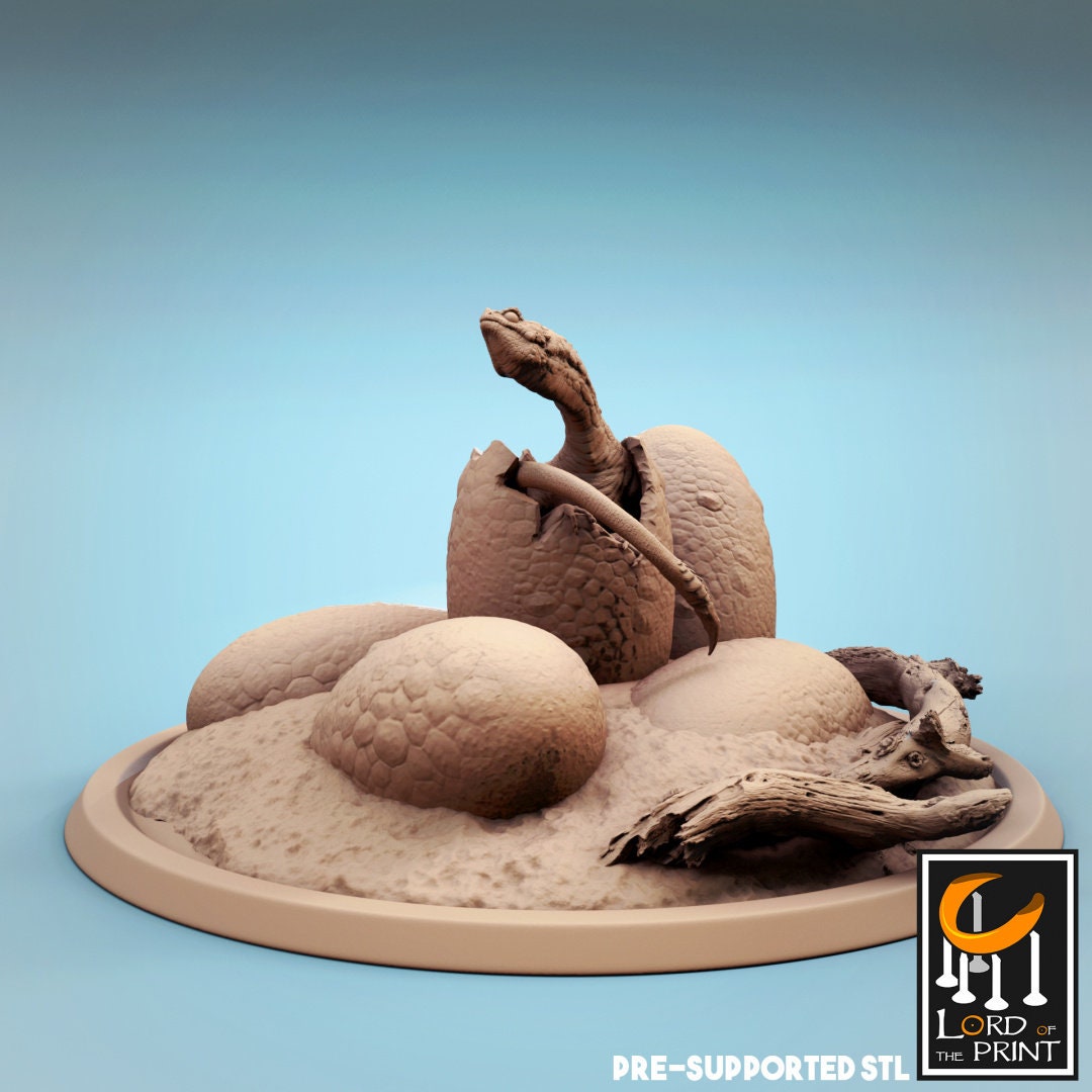 Dinosaur Hatchling and Eggs Dnd Miniatures Compatible With 28mm 32mm ...