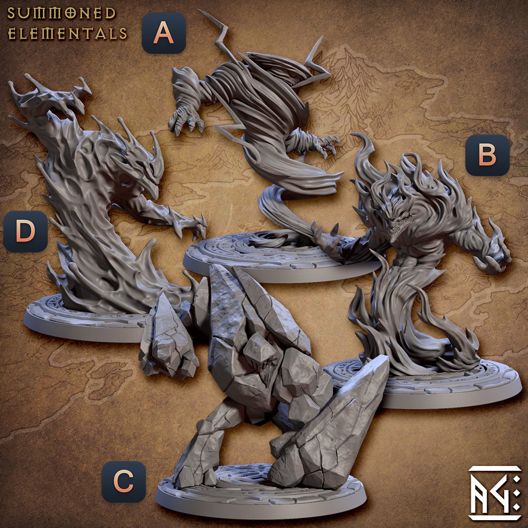 Fire Earth Water Air Elemental Premium Dnd Miniature Mini 28mm 32mm ...