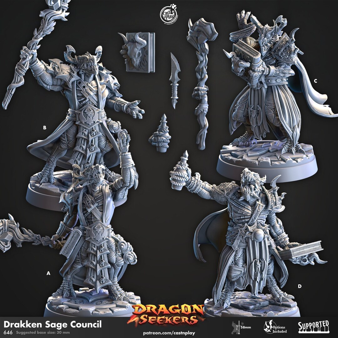 Dragonborn Mage Wizard Sorcerer Warlock V2 Premium Dnd Miniature Mini ...
