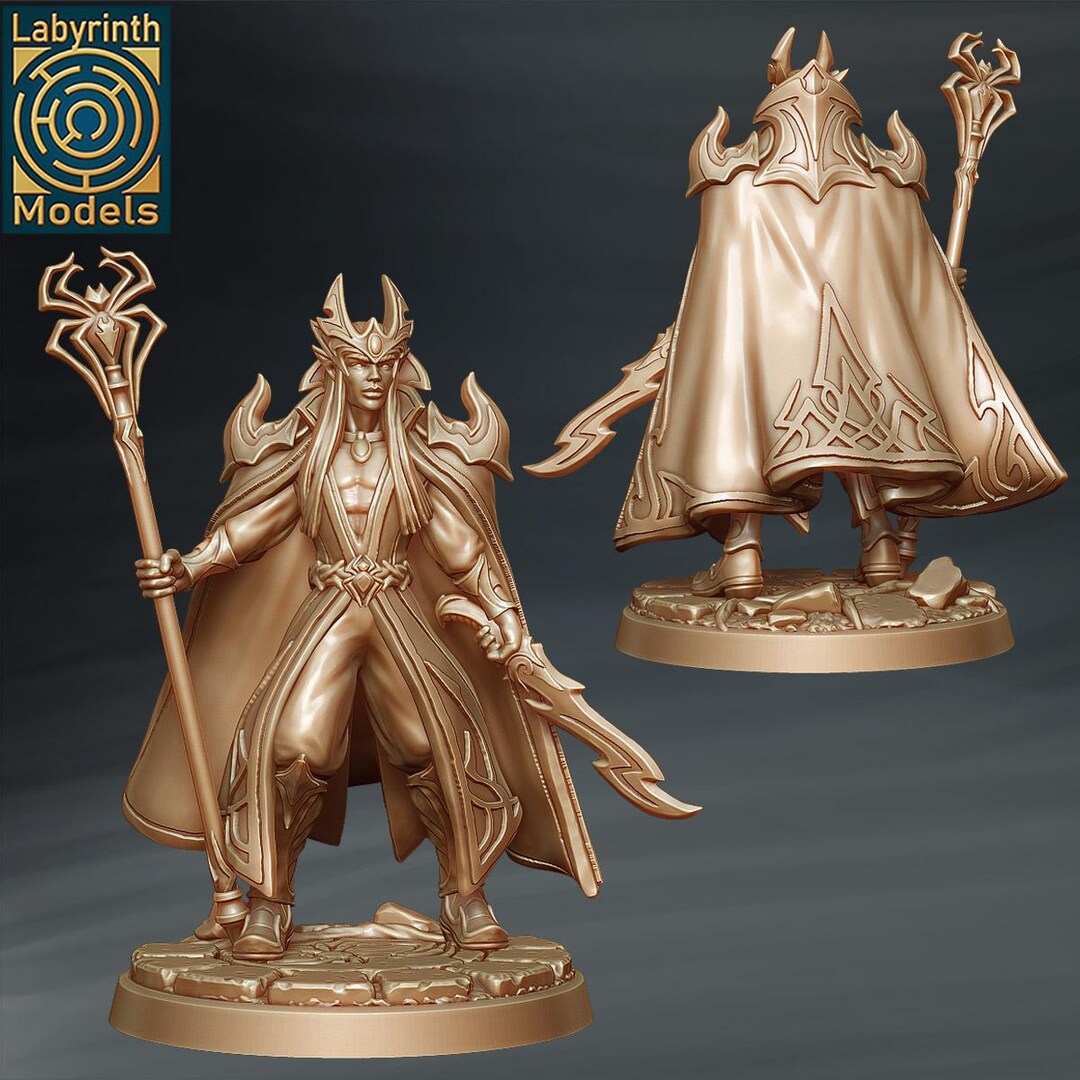 Dark Elf Warlock Dnd Miniatures Compatible With 28mm 32mm Fantasy Minis ...