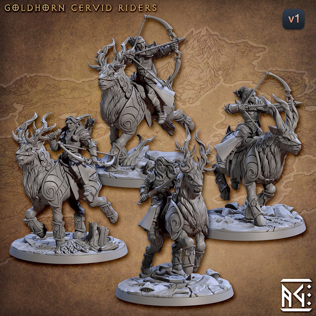 4x Elf Riders Pack Dnd Miniatures Compatible With 28mm 32mm Fantasy ...