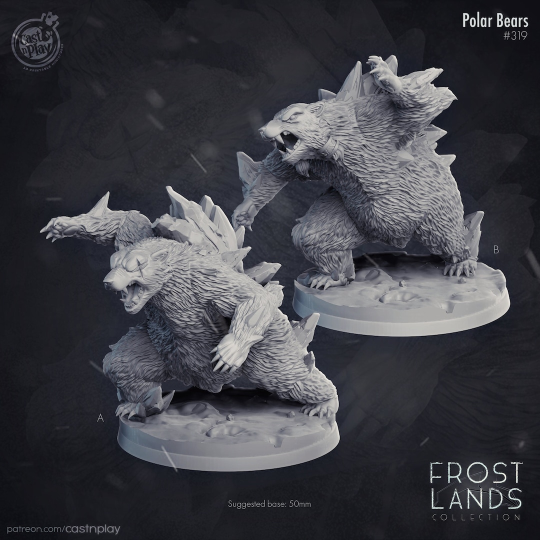 Frostlands Polar Bears Dnd Miniatures Compatible With 28mm 32mm Fantasy ...