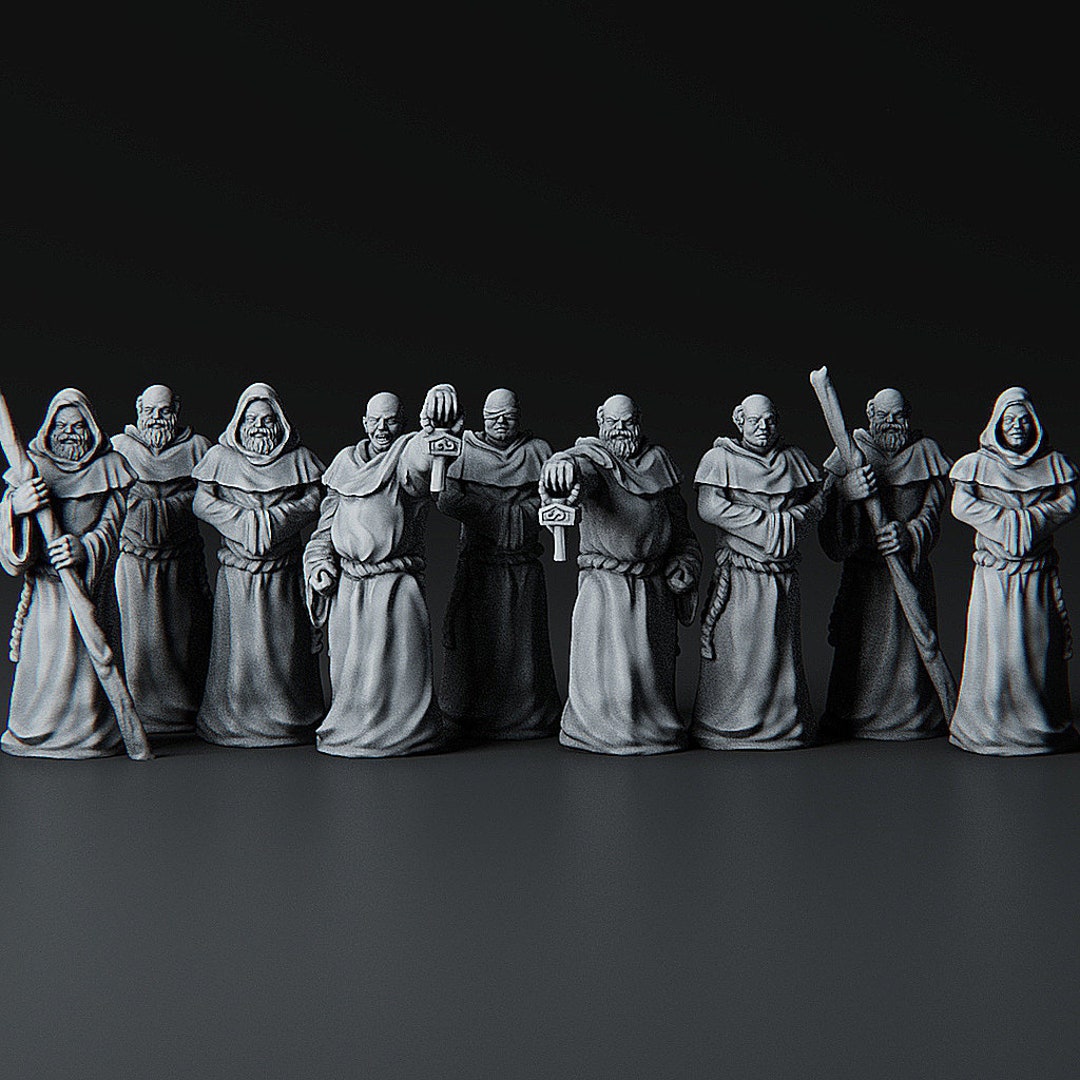 9x Friar Monk Pack Dnd Miniatures Compatible With 28mm 32mm Fantasy ...