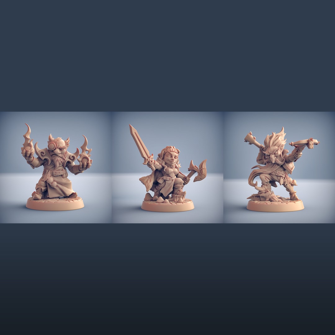 3x Gnome Pack Premium Dnd Miniature Mini | 28mm 32mm up to 100mm ...