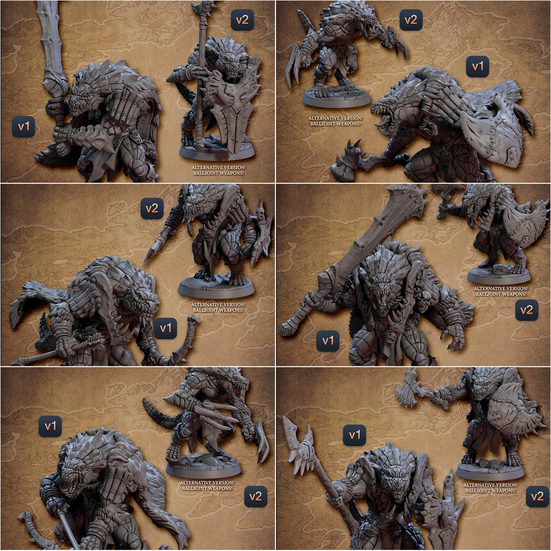 6x Lizardfolk Lizardmen Pack Premium Dnd Miniature Mini Lizardman ...