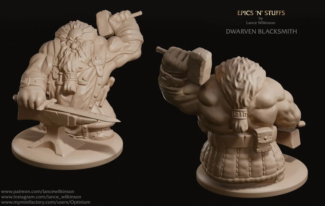 Dwarf Smith Premium 3D Printed Fantasy Tabletop Miniatures 28mm 32mm up ...