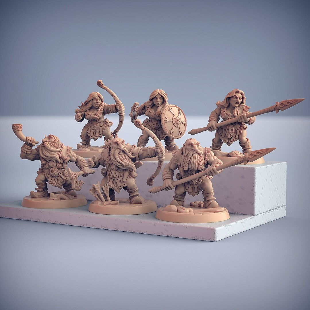 6x Dwarf Barbarians Pack Dnd Miniatures Compatible With 28mm 32mm ...