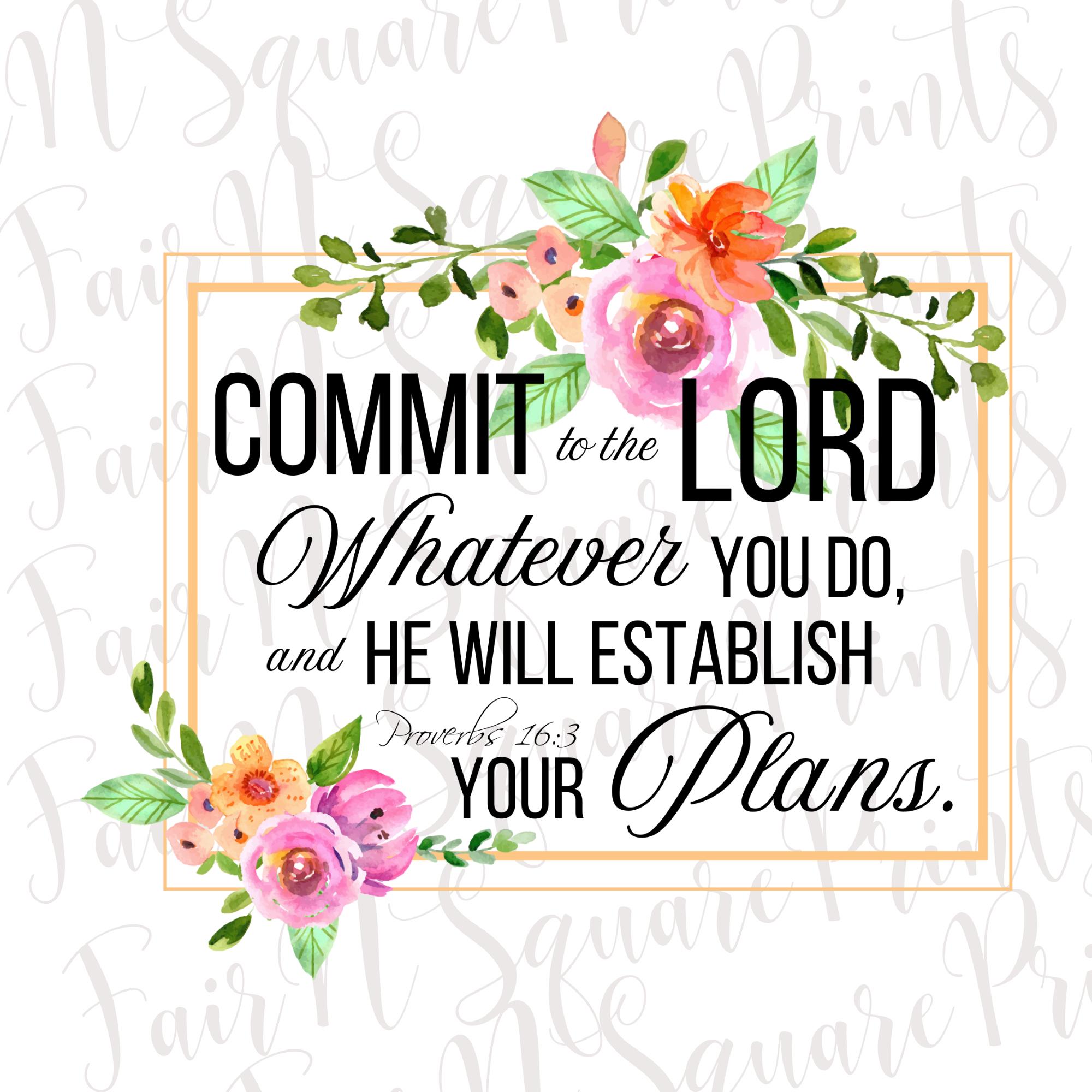 Proverbs 16:3 Floral Bible Verse PNG for Sublimation (digital Download ...