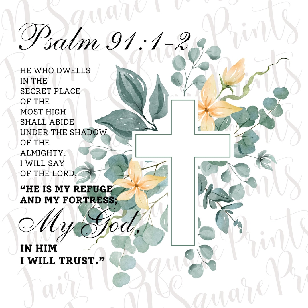 Psalm 91:1-2 Christian Cross Greenery PNG File for Sublimation (digital ...