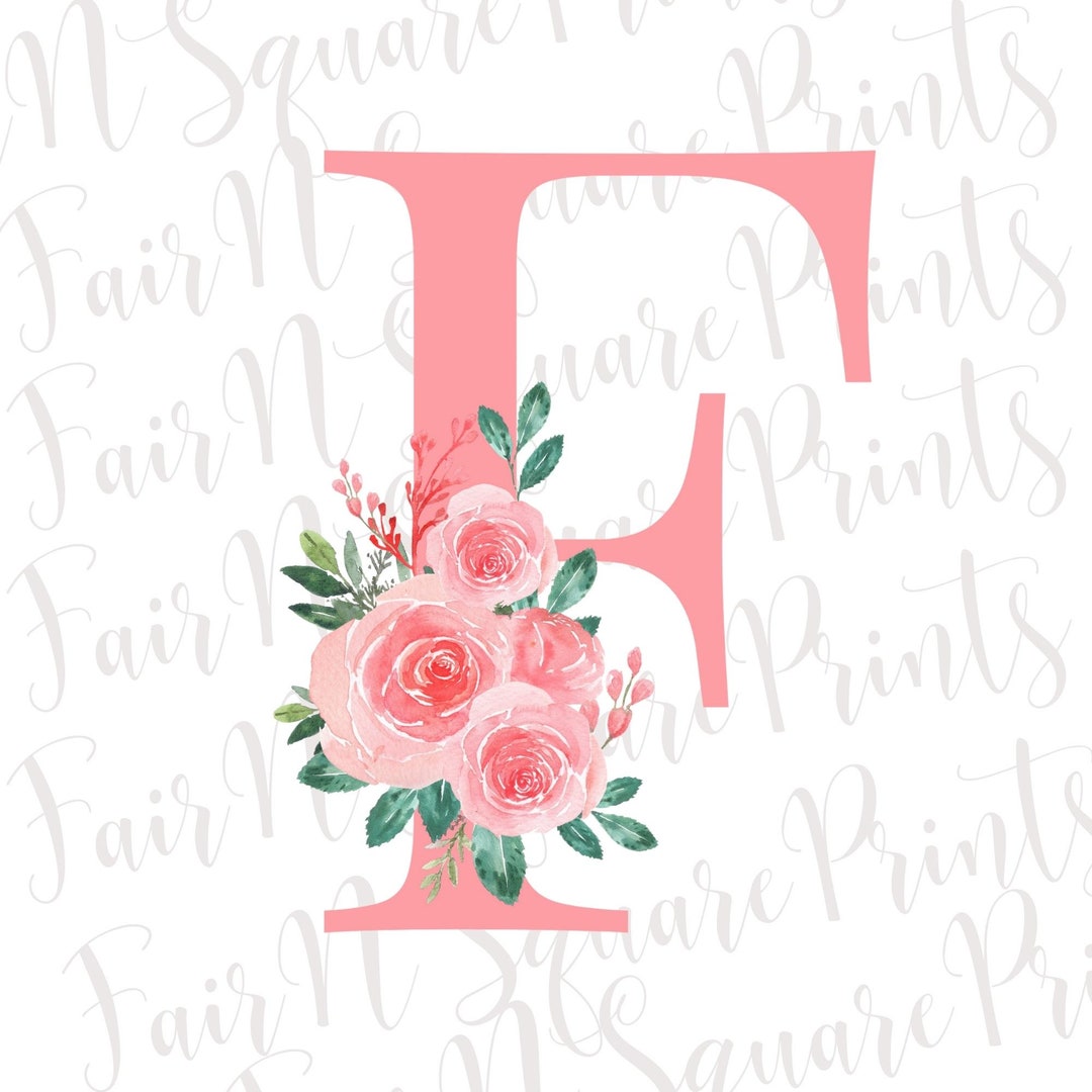 Floral Letter F PNG: Pink Rose Monogram (digital Download) - Etsy