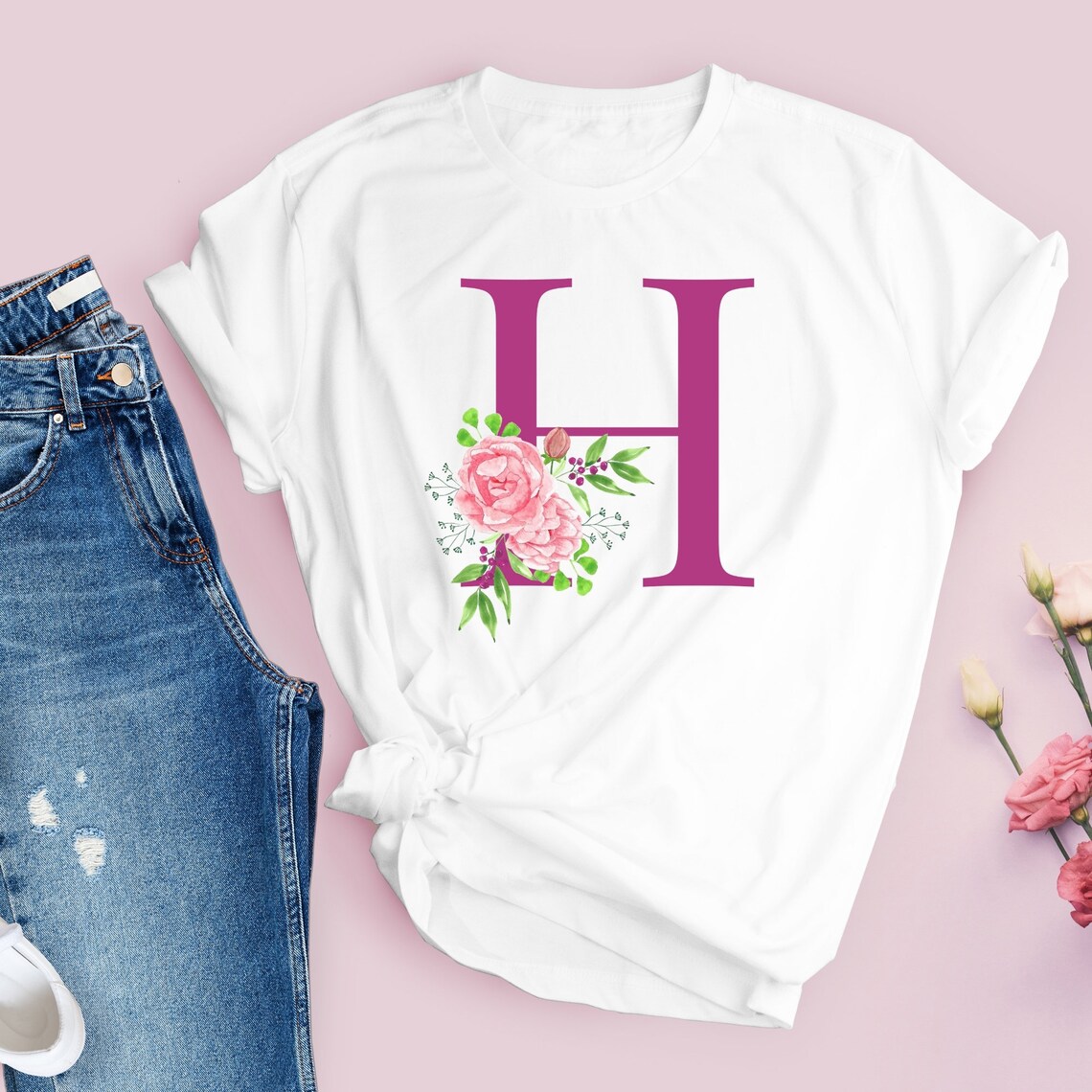Floral Letter H PNG: Royal Heath Sublimation Design (digital Download ...