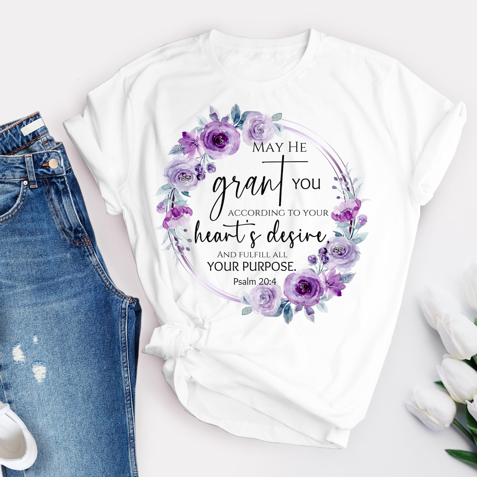 Psalm 20:4 Purple Floral Bible Verse PNG for Sublimation (digital ...