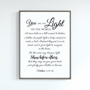 Matthew 5:14-16 Print/you Are the Light of the World Print/motivational ...