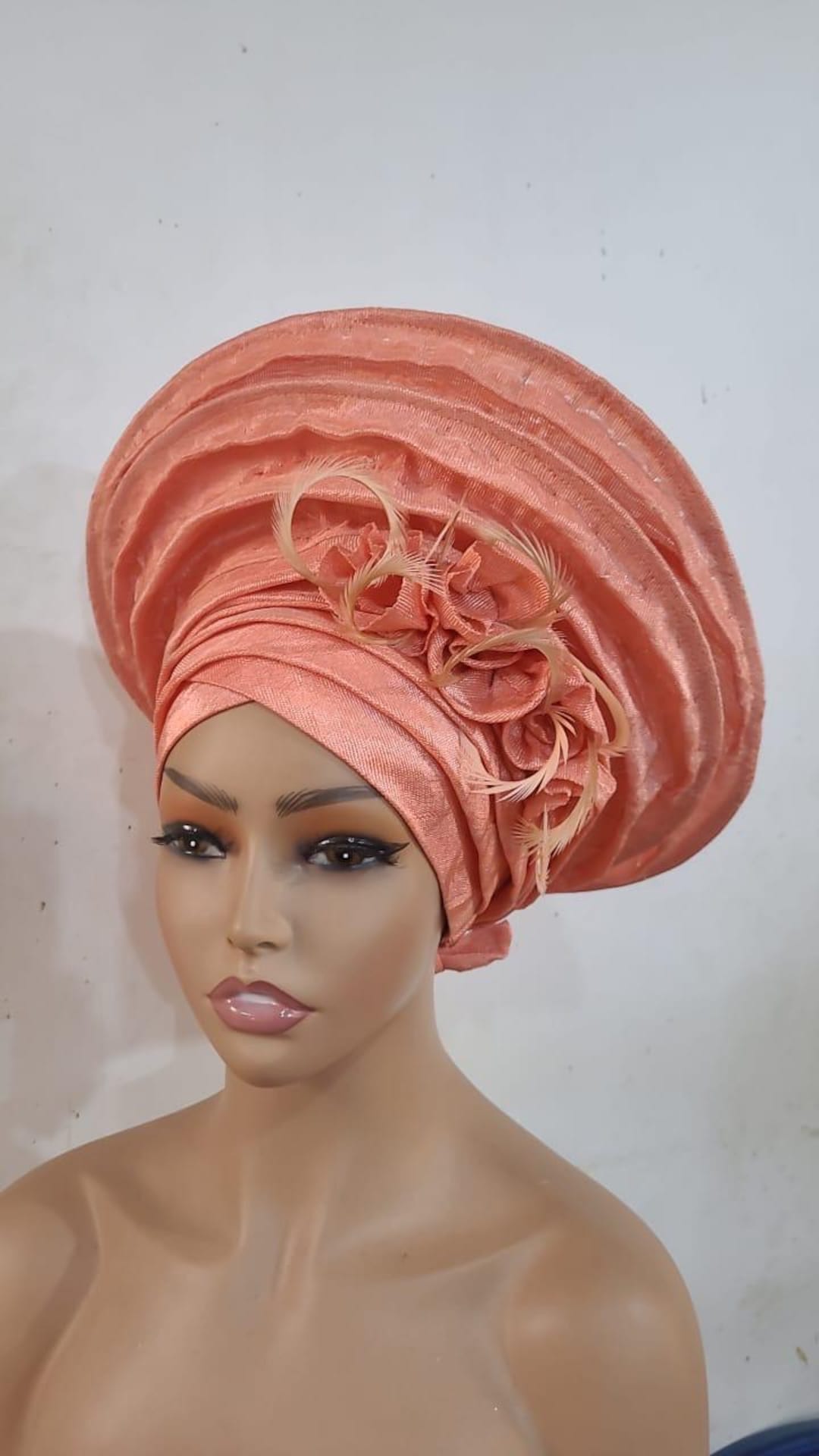 Peach Ready Made Auto Gele / African Bridal Auto Gele / Rich Mummy Auto ...