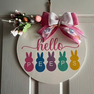 Hello Peeps Easter Round Front Door Sign - Etsy