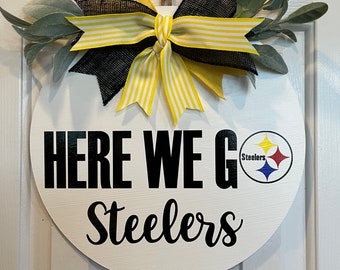 12 Pittsburgh Steelers Wood Sign Football Door Sign NFL Wreath Football ...