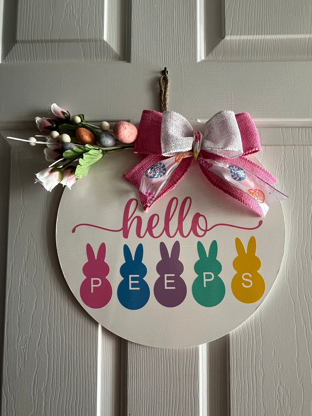 Hello Peeps Easter Round Front Door Sign - Etsy