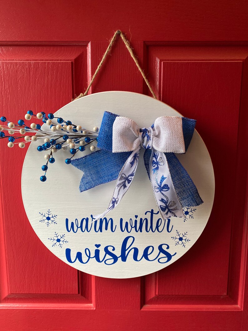 Warm Winter Wishes Round Door Sign | Etsy