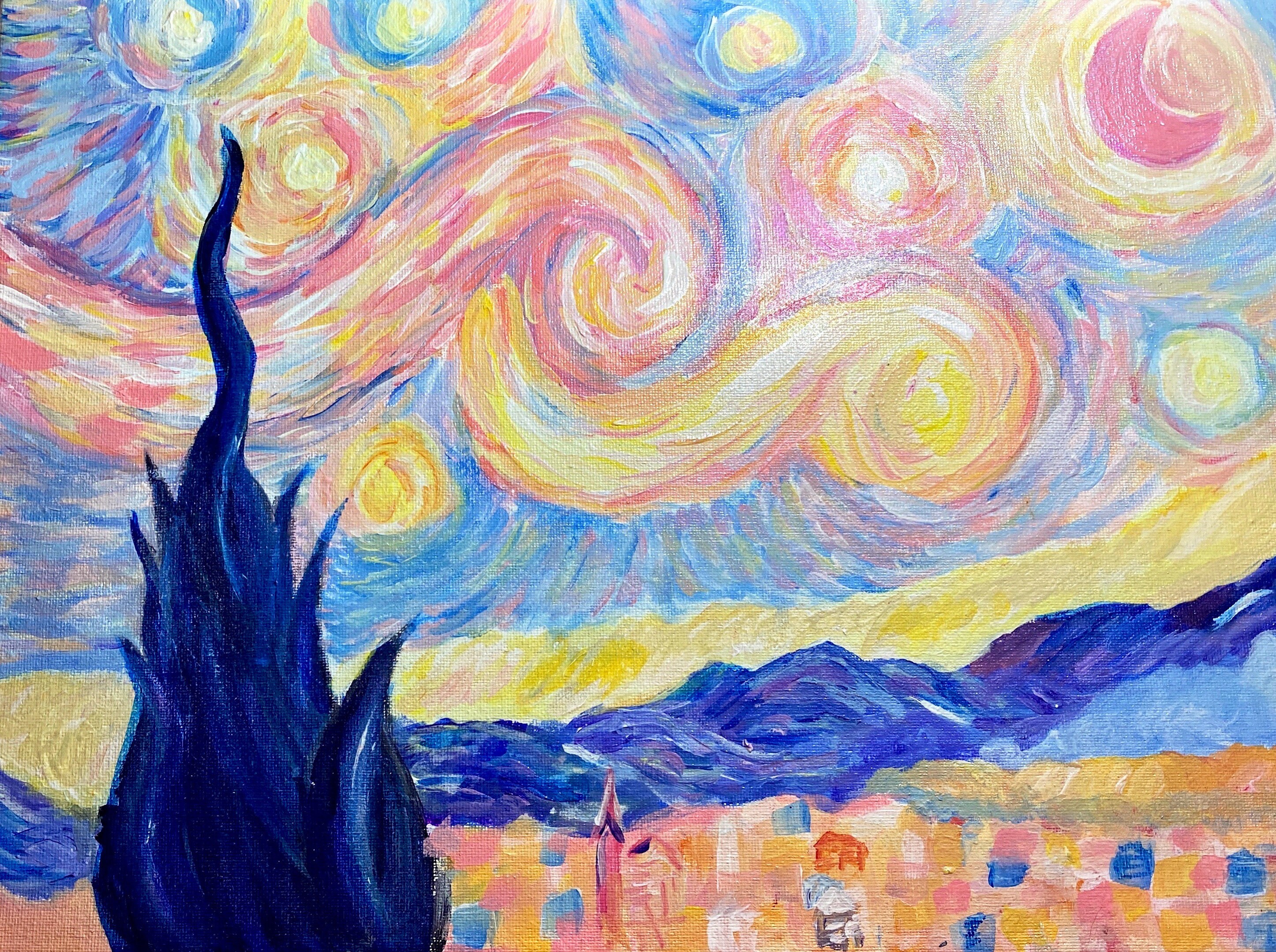 Pastel Starry Night Hand Painted Original Acrylic Painting | Etsy