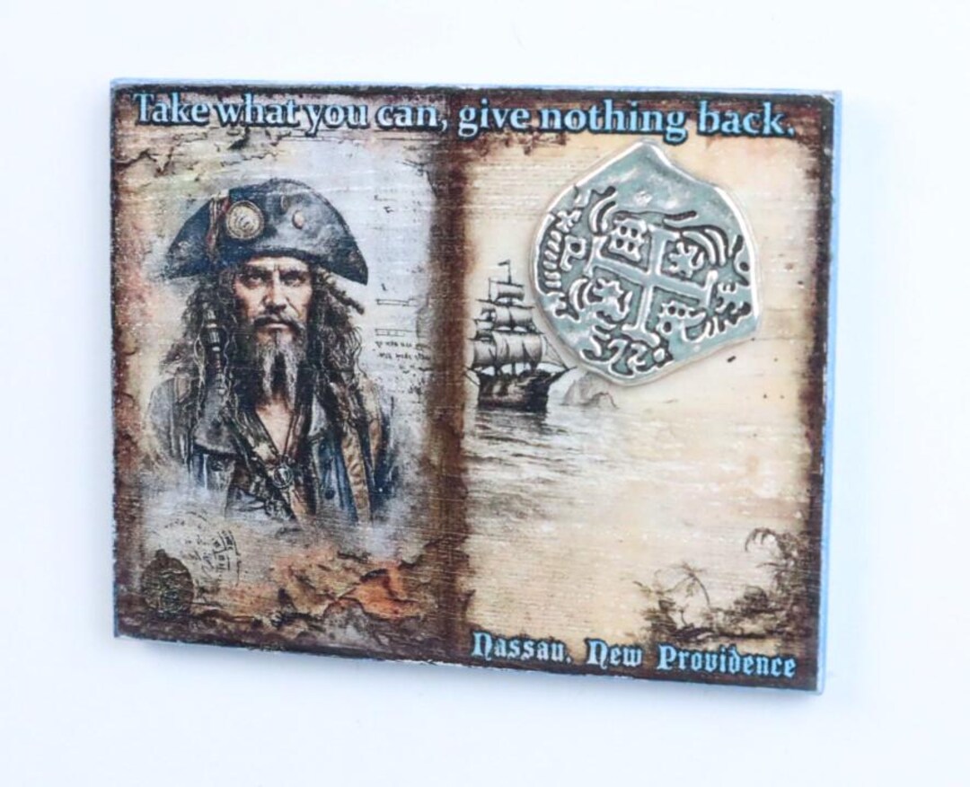 Pirate Captain Gideon Crossbones,real Coin on Wood Refrigerator Magnet ...