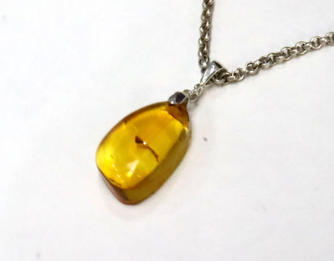 Exquisite Natural Clear Yellow Amber Beautiful Inclusions .925 Sterling ...