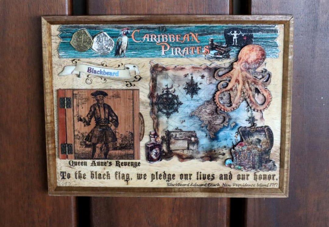 The Treasure Map of Blackbeard as A Unique Layered Wood Print 10.5x8 ...