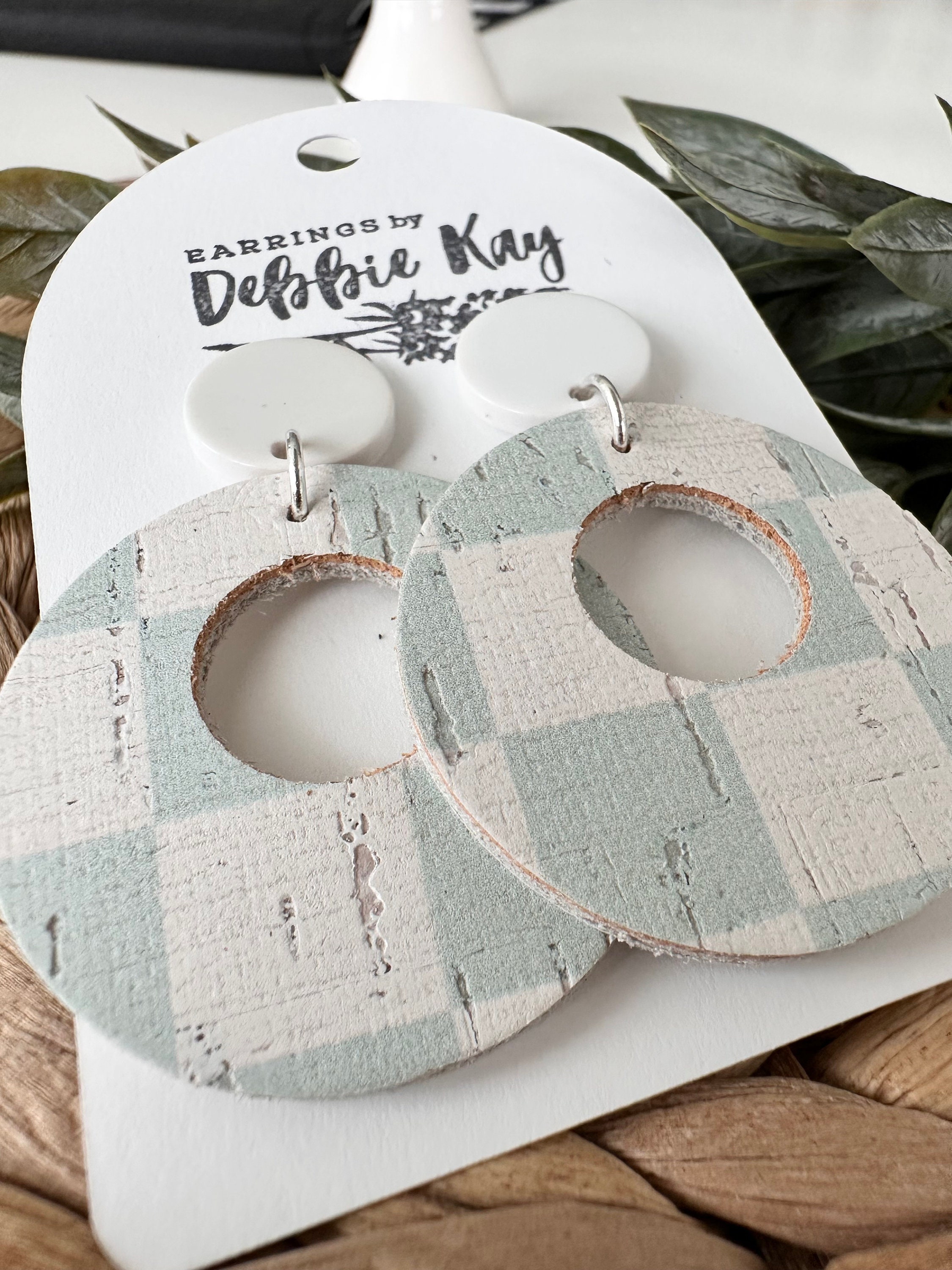 Mint Checkered W/ Acrylic Stud Cork and Leather Circle Cutout - Etsy