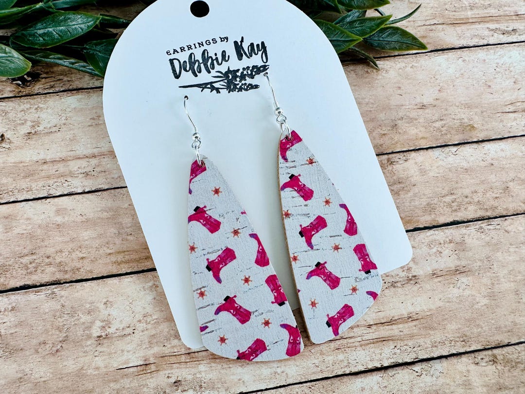 Pink W/ Black & White Cow Print Wedge Earrings - Etsy
