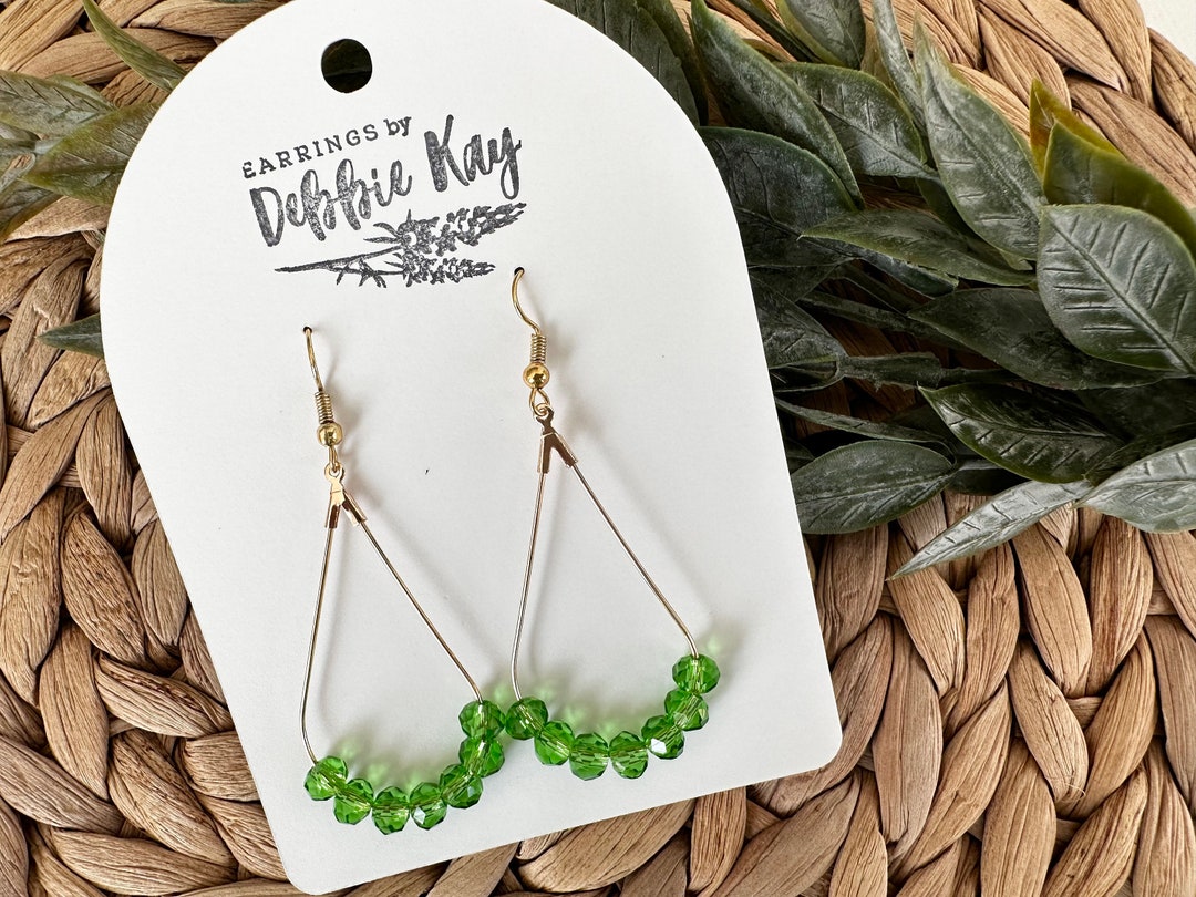 Green Beaded Teardrop Earrings Beaded Teardrops - Etsy