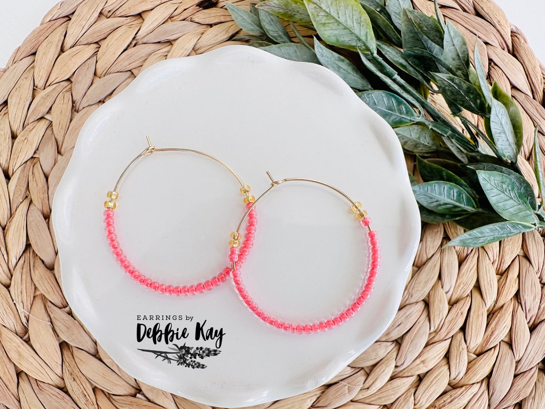 Coral Heishi Bead Hoop Earrings Peach Beaded Hoops - Etsy