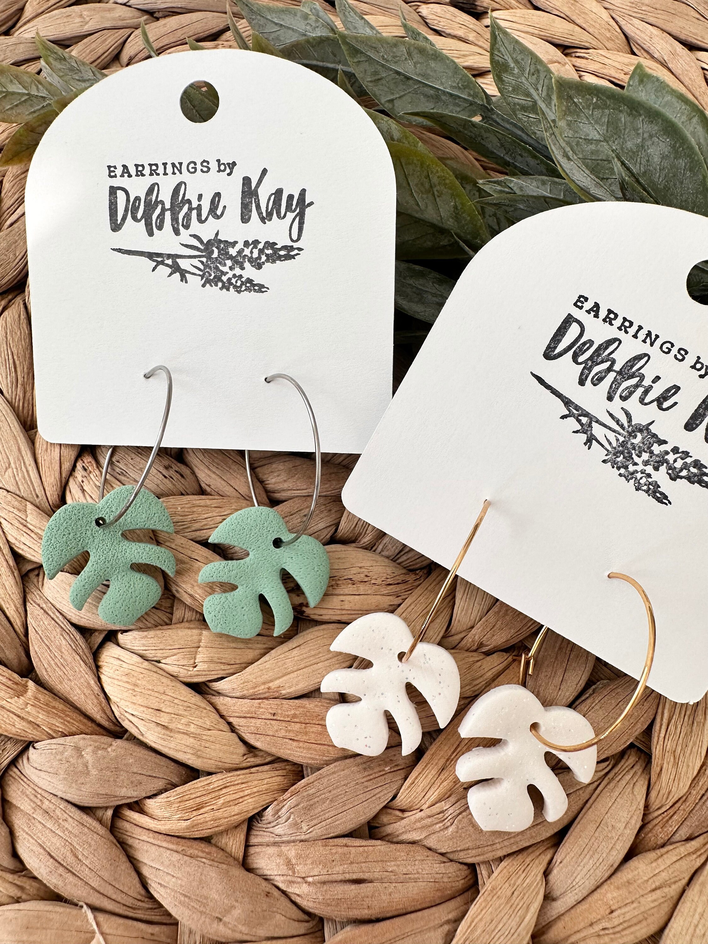 Monstera Leaf Polymer Clay Hoop Earrings Polymer Clay - Etsy