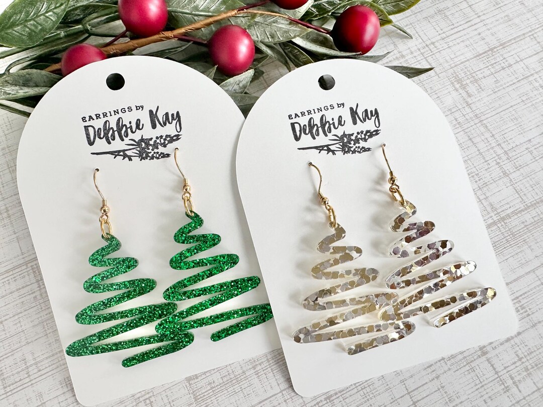 Squiggle Acrylic Christmas Tree Earrings - Etsy