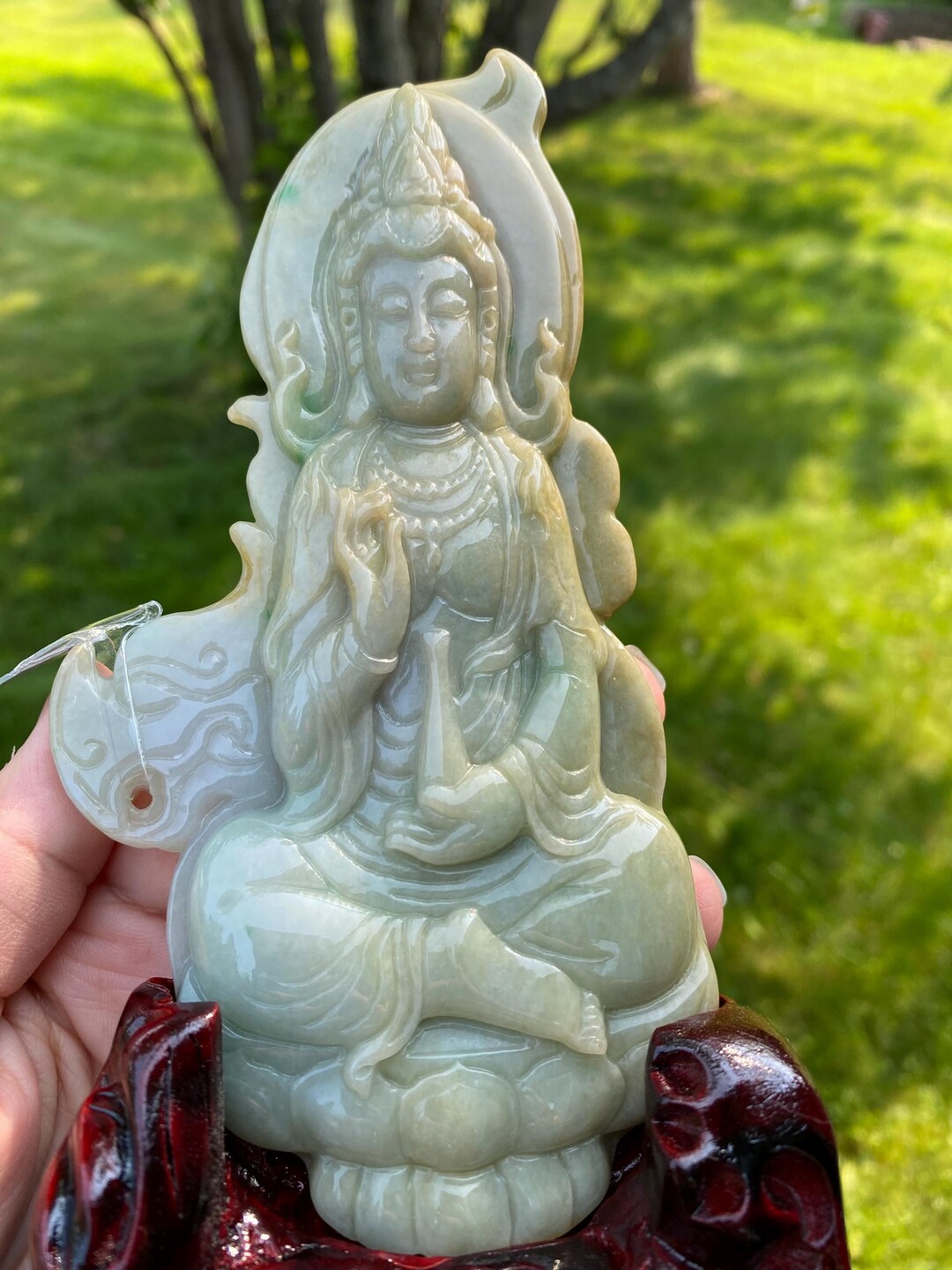 Jadeite Jade Type A Hand Carved Quan-yin Buddha Statue, Fengshui Peace ...