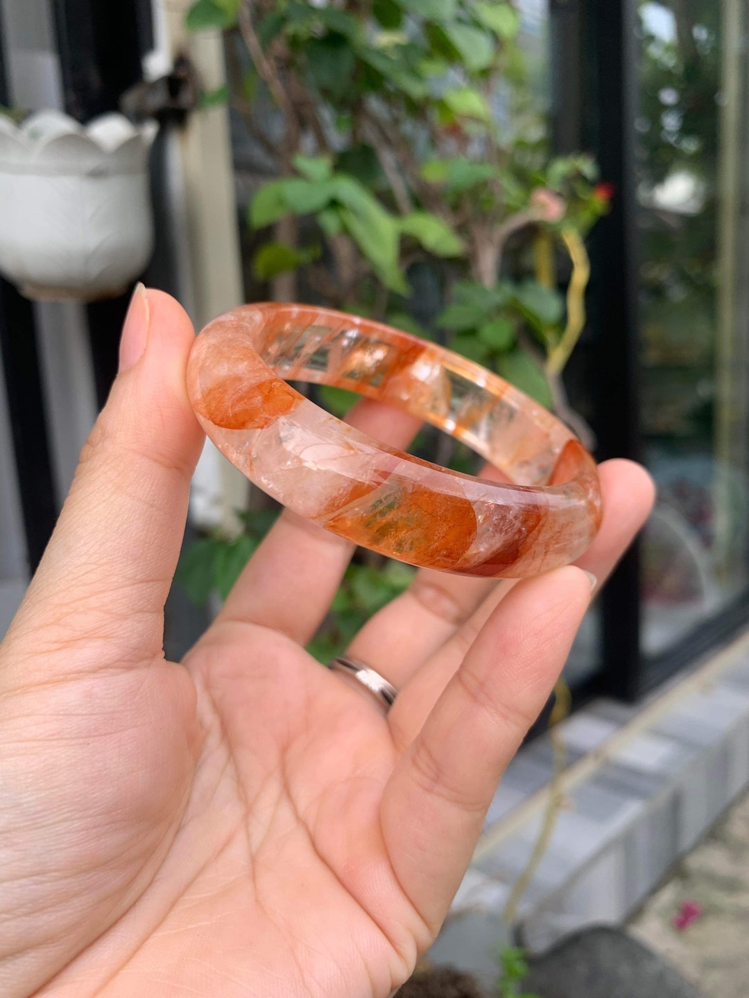 Red Phantom Quartz Crystal Gemstone Bangle, Bring Luck&happiness inner ...