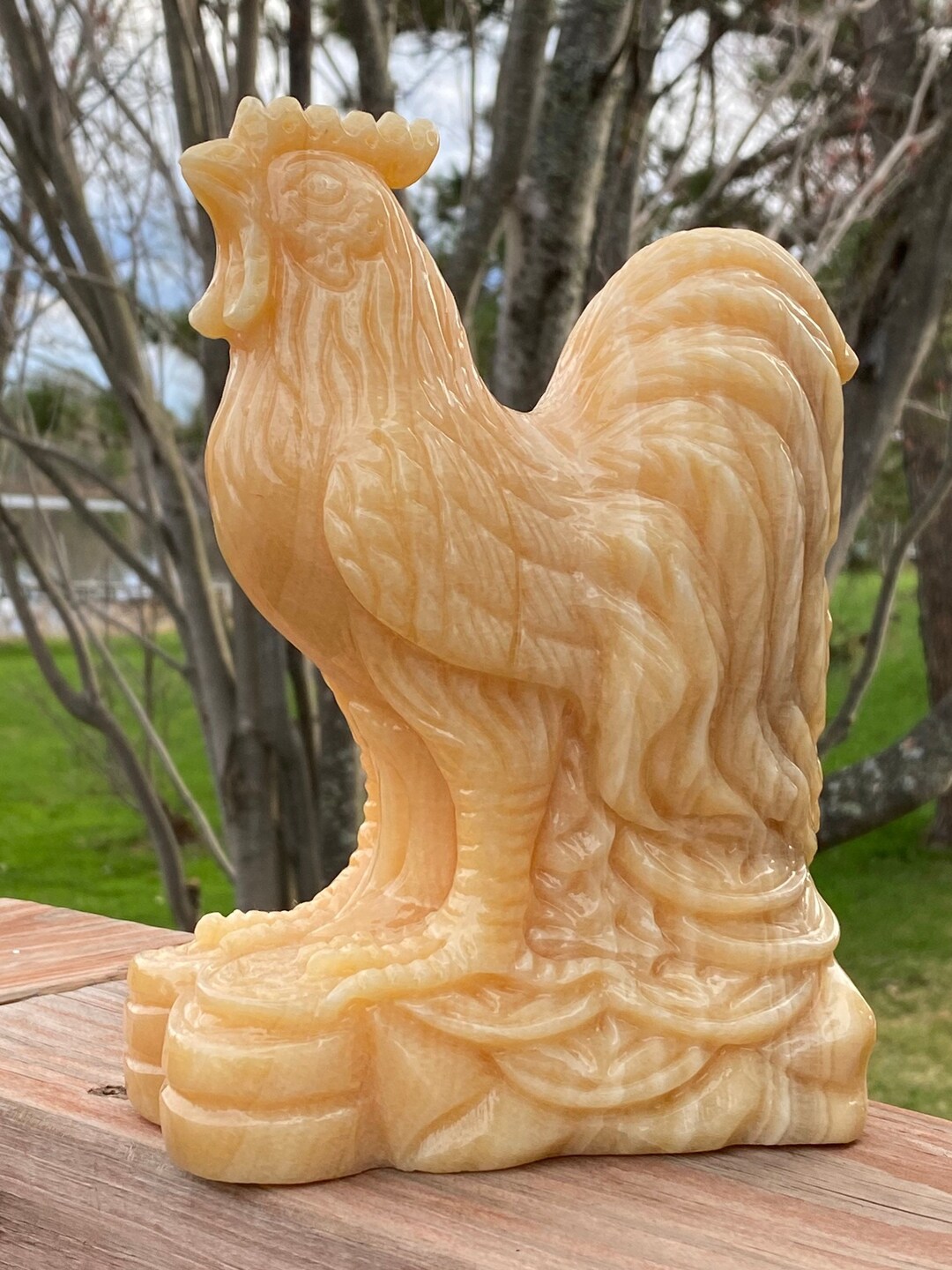 Hand Carved Yellow Calcite Rooster Statue, Fengshui Decor (H:20CM, 7lbs ...