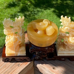 Decoration Set Golden Basin +10ingots and Pair of Dragon Bring Wealth ...