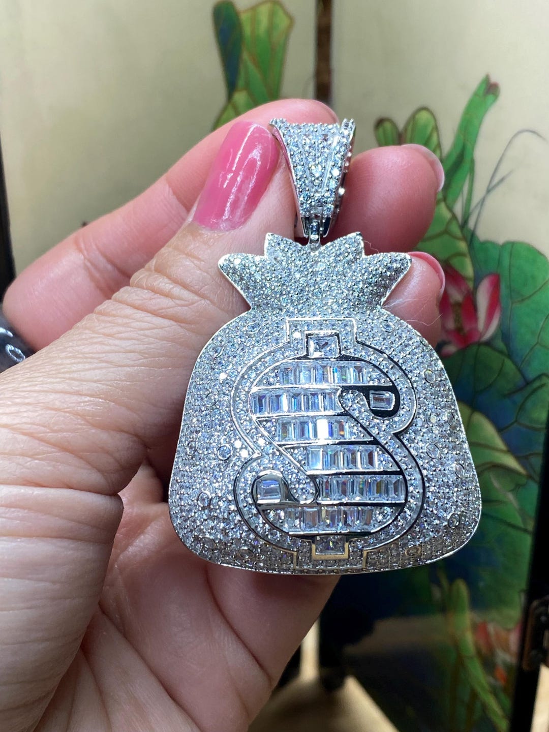 925 Sterling Silver Money Bag Pendant: CZ Stone Platinum Plated - Etsy