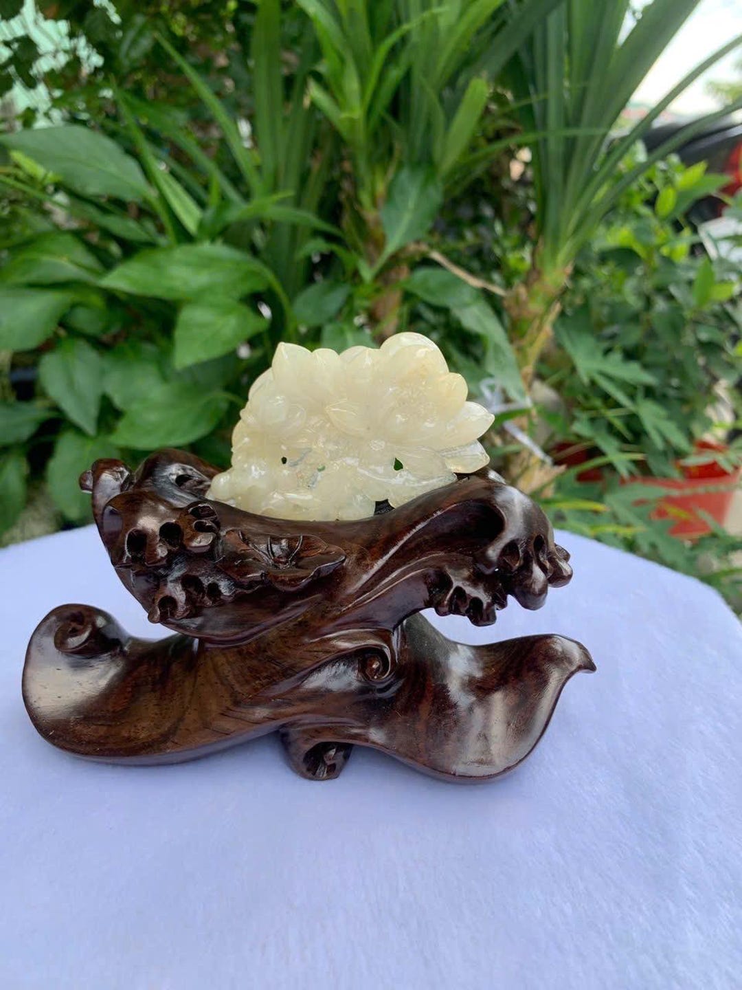 Hand Carved Jadeite Jade Lotus Flower Statue: Feng Shui Home Decor ...