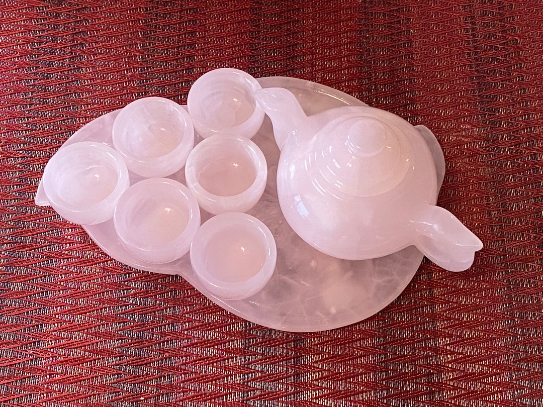 Rose Quartz Gemstone Hand Carved Tea Set, Fengshui Symbol for Home ...