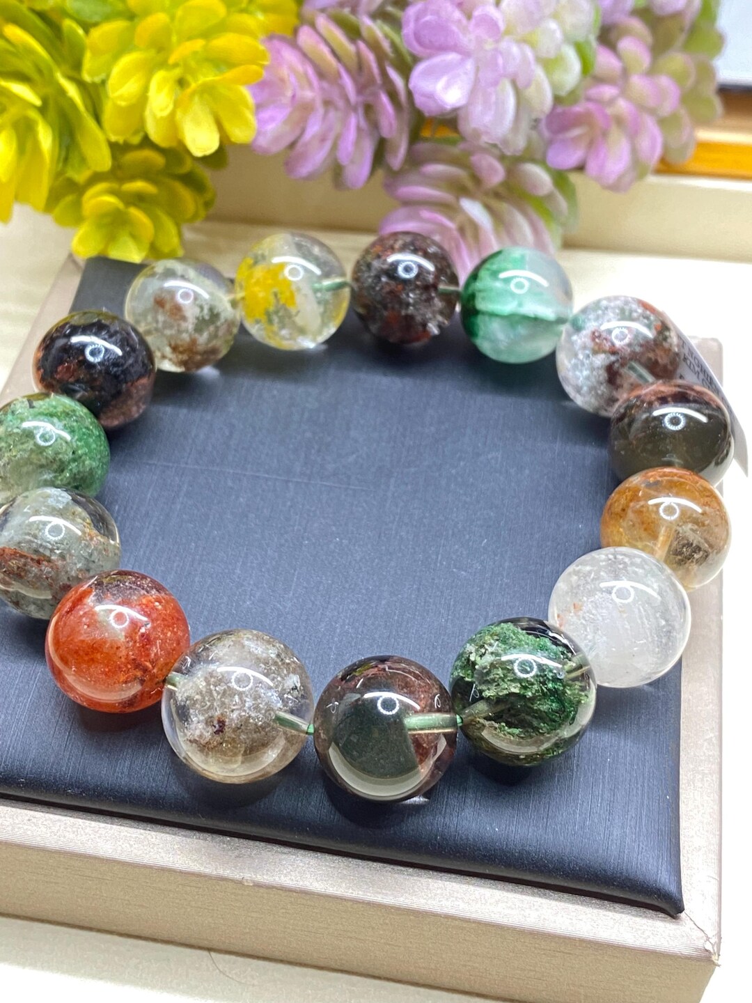 Colorful Phantom Ghost Garden Quartz Crystal Gemstone 15.3MM Bead ...