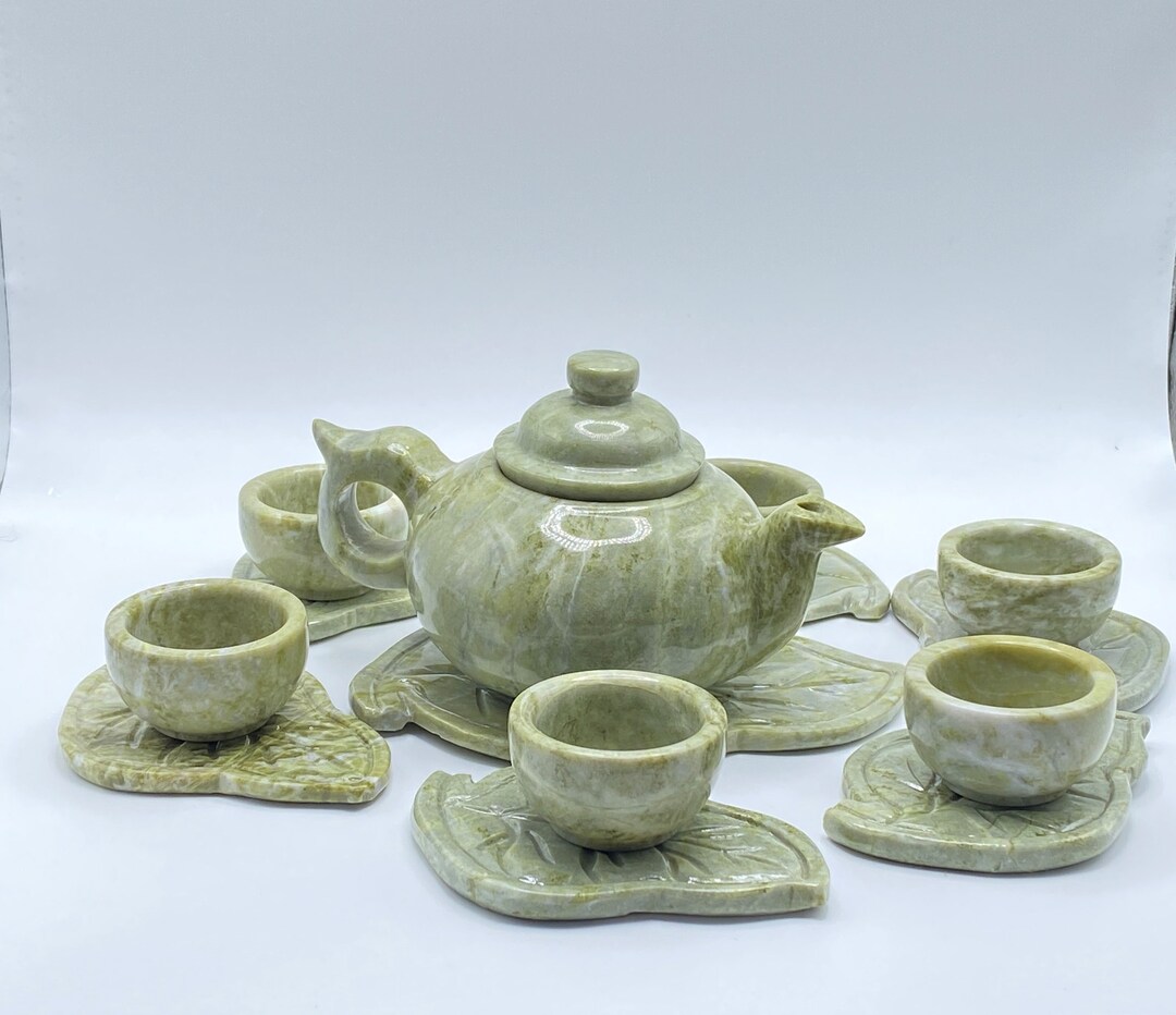 Serpentine Gemstone Hand Carved Tea Set Fengshui Symbol for - Etsy