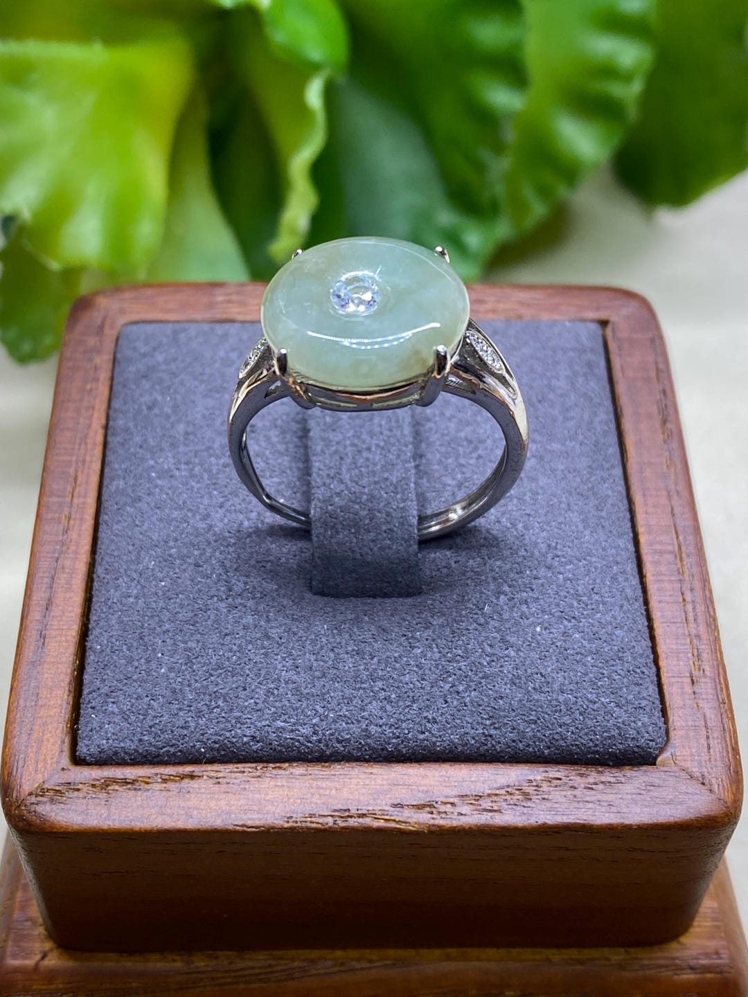 Handmade Jade Gemstone Ring, Platinum Plated Silver, Adjustable (size 6 ...